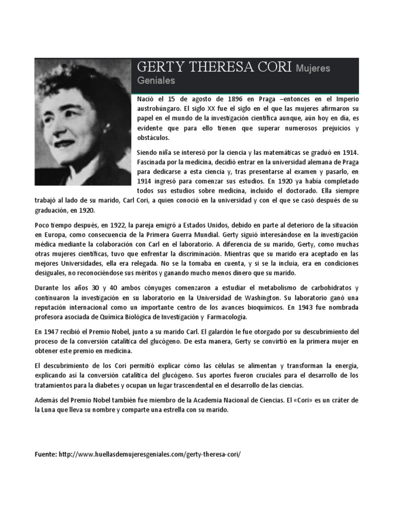 GERTY THERESA CORI Mujeres Geniales | PDF | Historia | Religión y ...