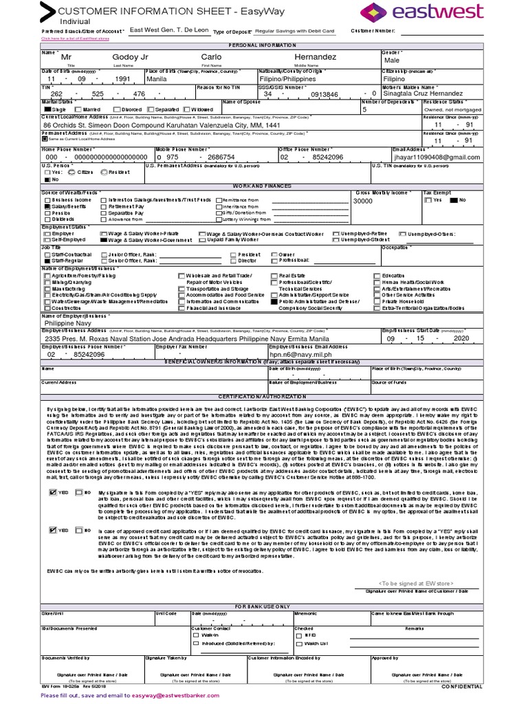 EasyWay Customer Information Form | PDF | Employment | Salary