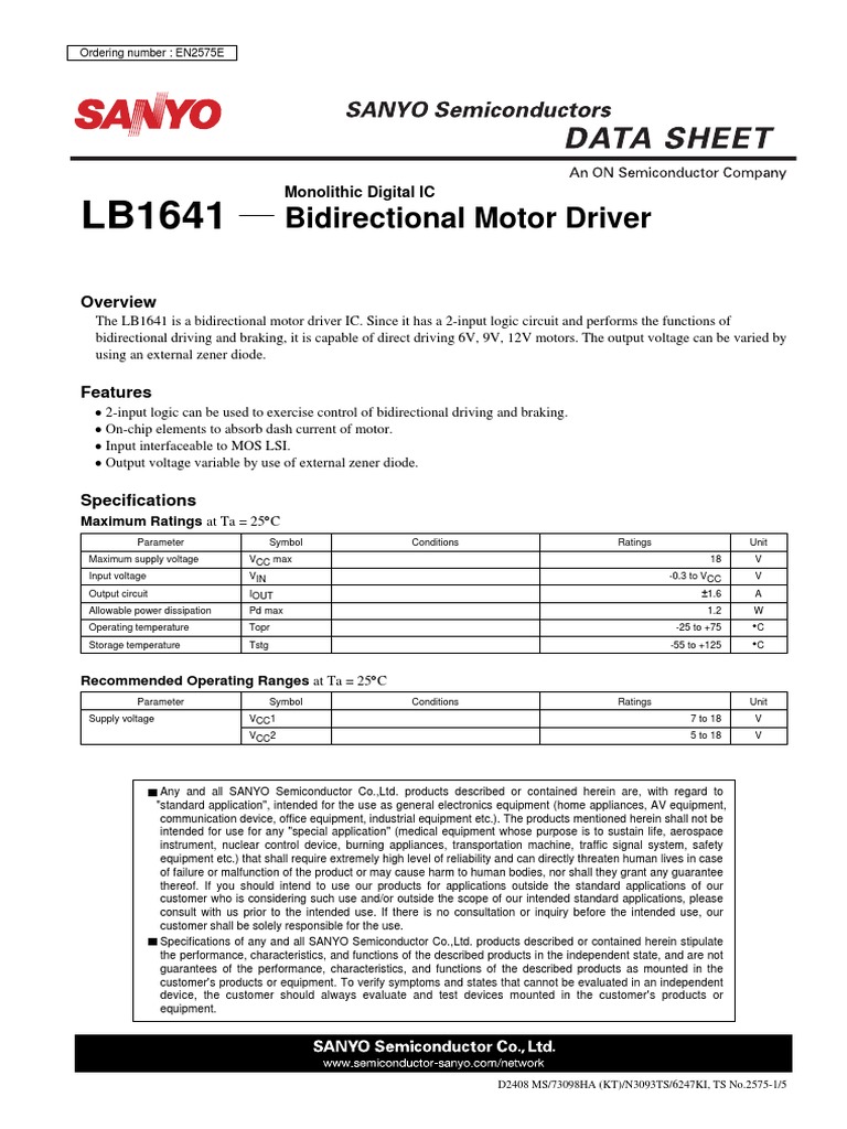 LB1641 Motor Driver Specs | PDF | Integrated Circuit | Electronic Circuits