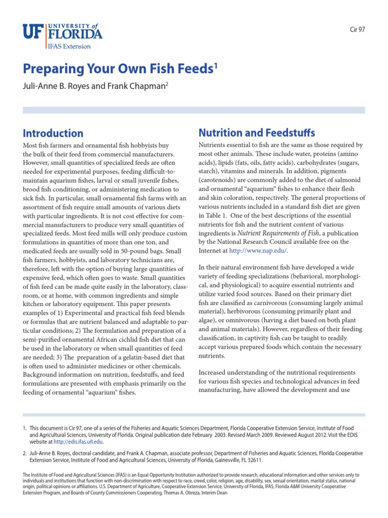 Preparing Your Own Fish Feeds: Nutrition and Feedstuffs | PDF | Flour ...