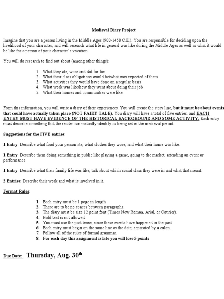 Feudalism Diary Entry Project | PDF | Foreign Language Studies