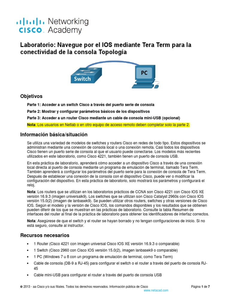2.3.8 Lab Navigate The Ios by Using Tera Term For Console Connectivity Es XL | PDF | Interfaz de ...