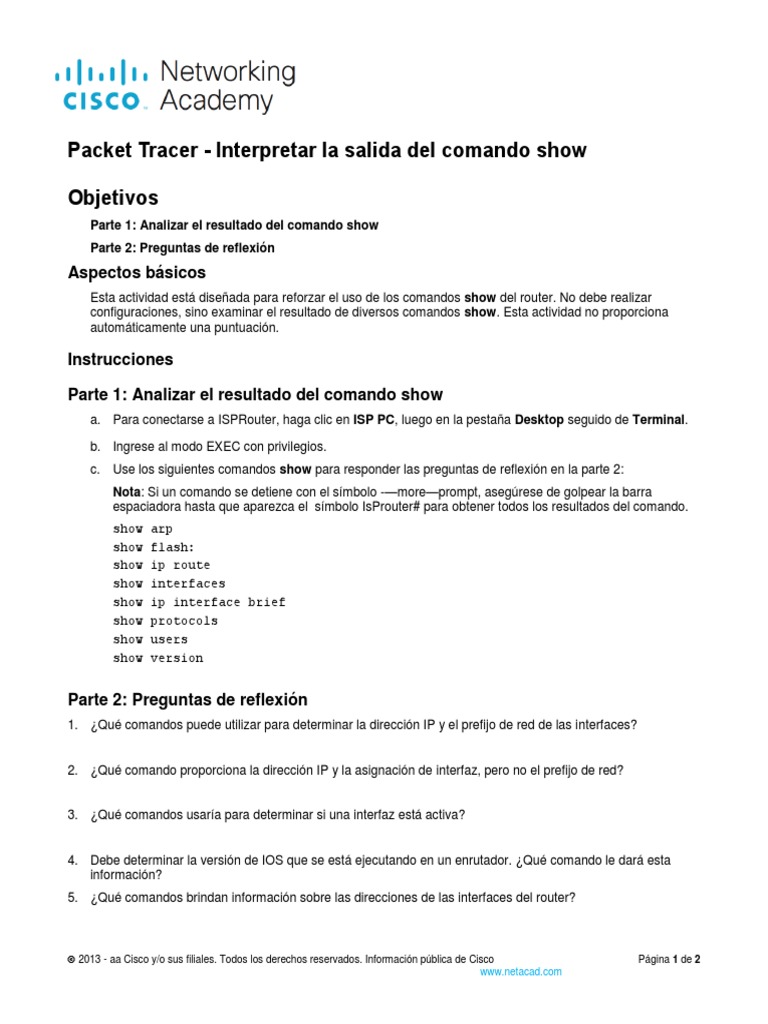17.5.9-Packet-Tracer - Interpret-Show-Command-Output - es-XL - Comando Show | PDF | Enrutador ...