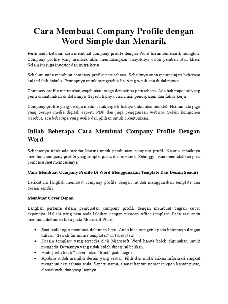Cara Membuat Company Profile Dengan Word Simple Dan Menarik | PDF