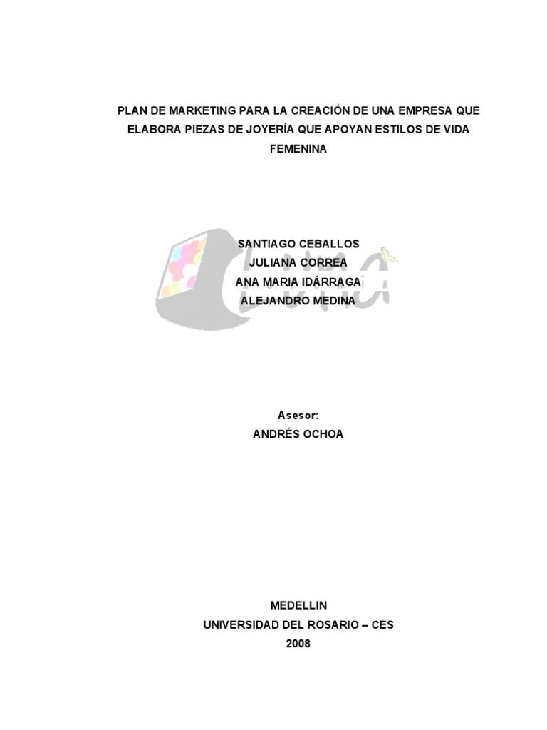 Plan Marketing para Creacion Empresa Elabora Piezas Joyerias | PDF ...