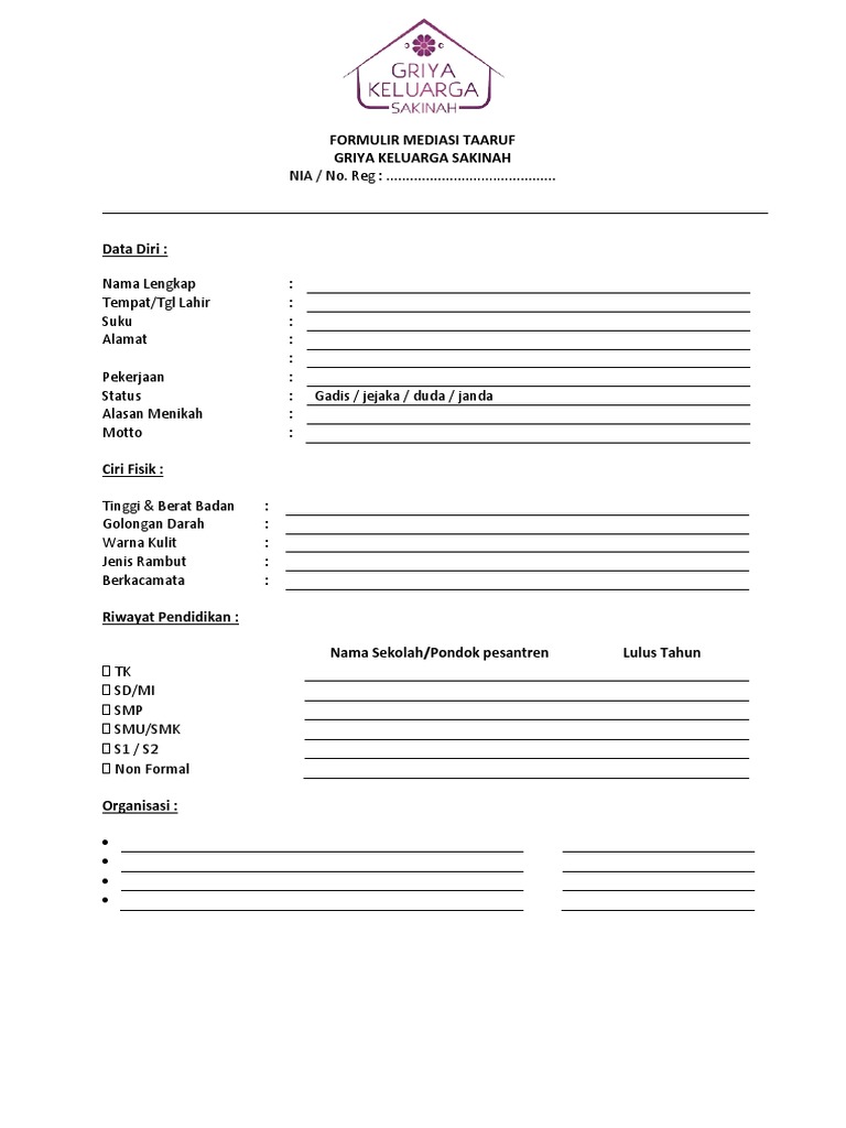 Formulir Mediasi Taaruf Griya Keluarga Sakinah | PDF | Ilmu Sosial