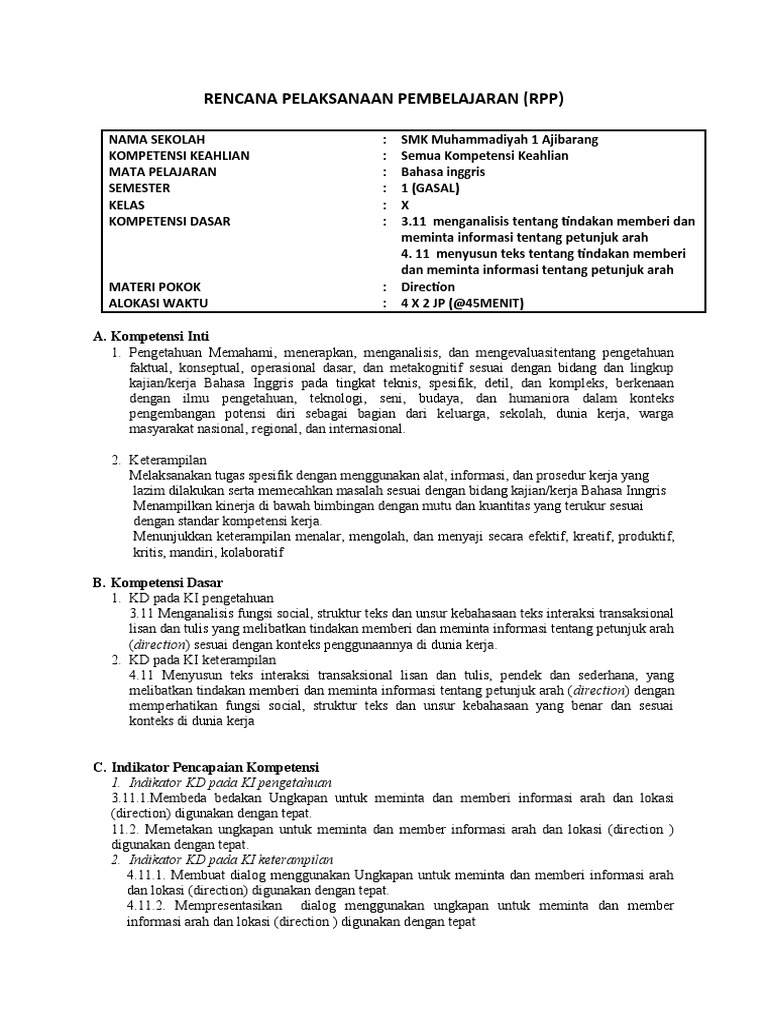 Rencana Pelaksanaan Pembelajaran (RPP) : 1. Indikator KD Pada KI ...