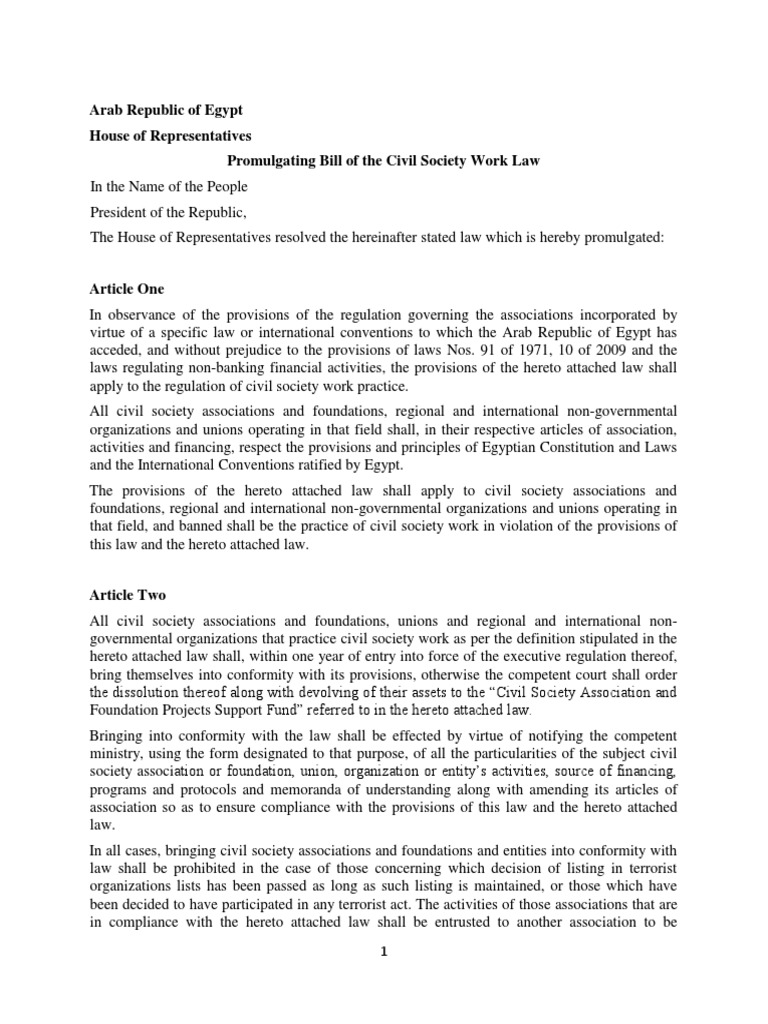 Promulgating Bill of The Civil Society Work Law | PDF | Board Of ...