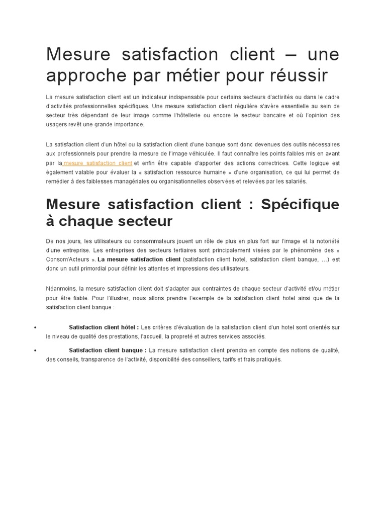Mesure de la satisfaction client bancaire | PDF