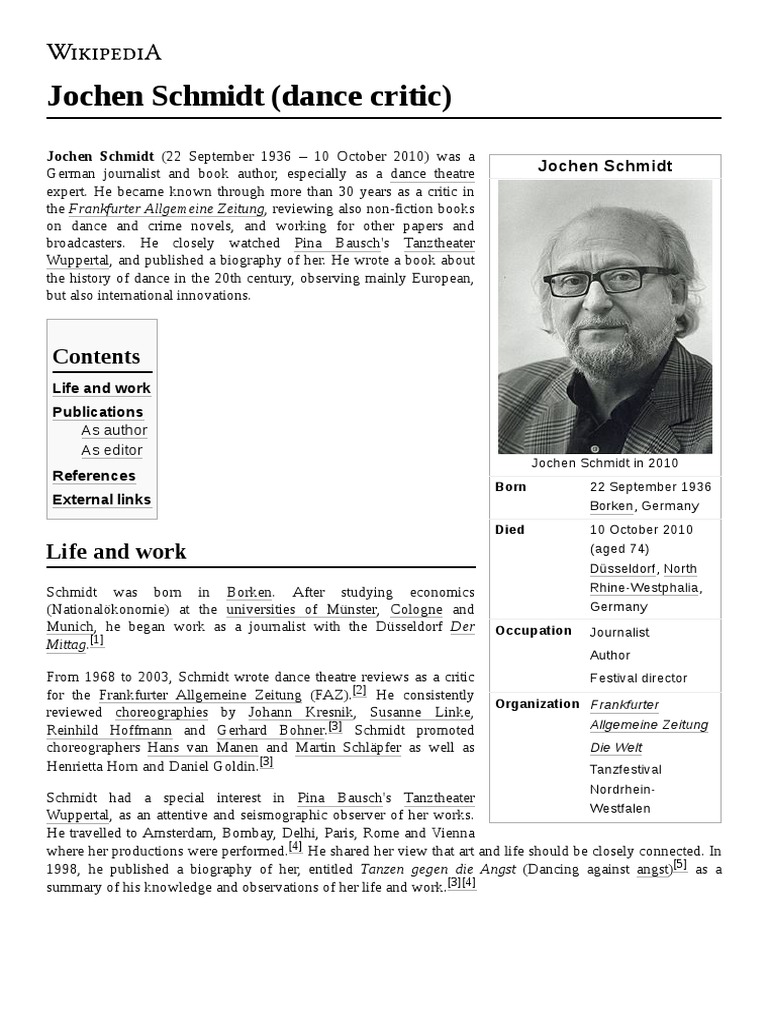 Jochen Schmidt (Dance Critic) | PDF | Art | History
