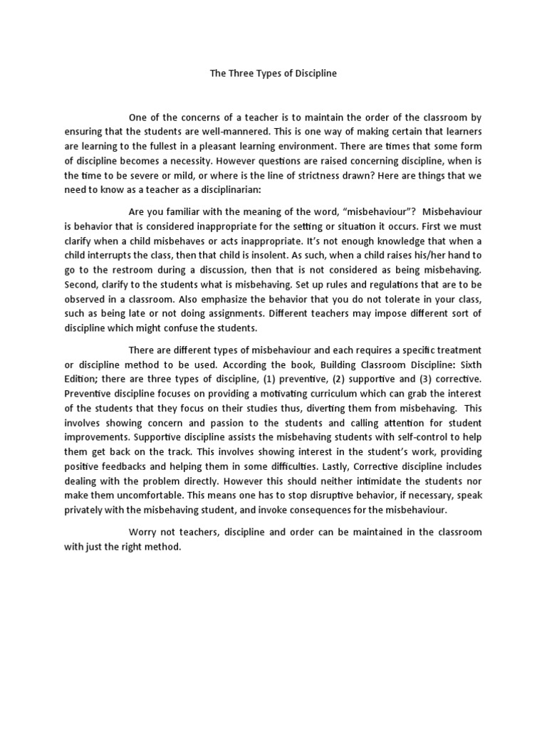 Three Types of Classroom Discipline | PDF | Disciplines | Teachers