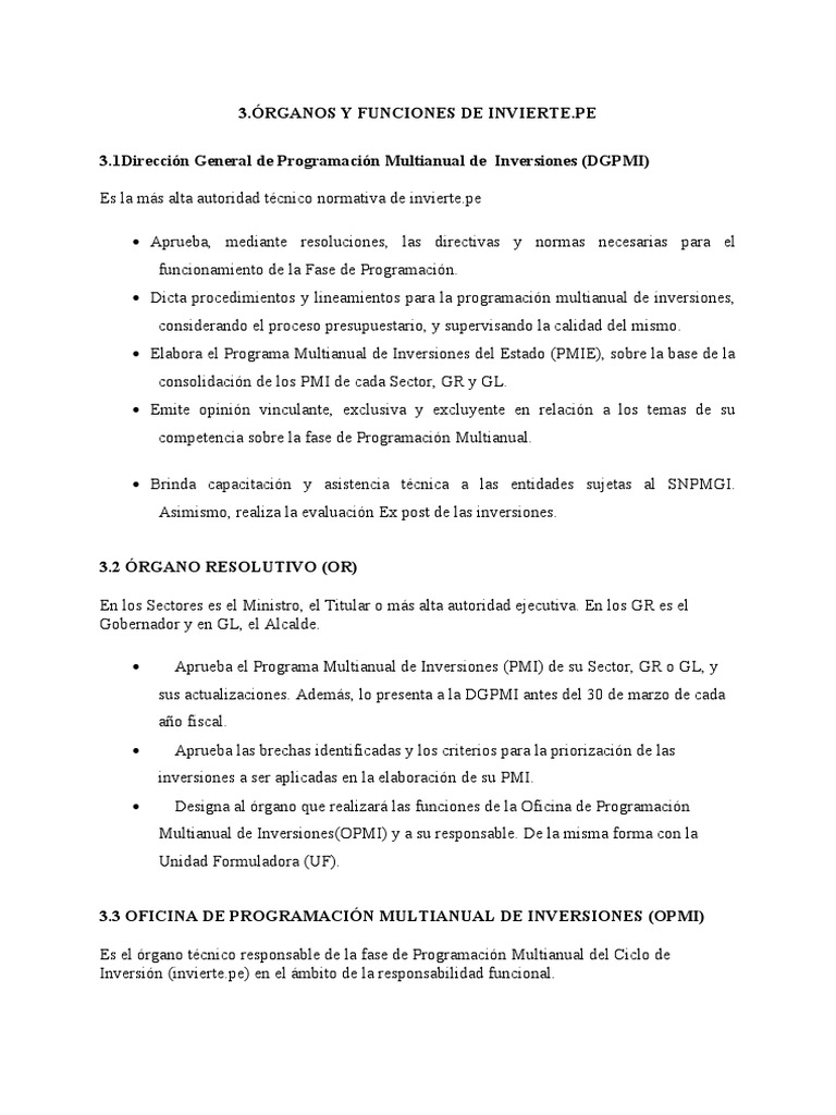 3 Carasteristicas y Funciones Del Invierte Pe | Descargar gratis PDF | Economias