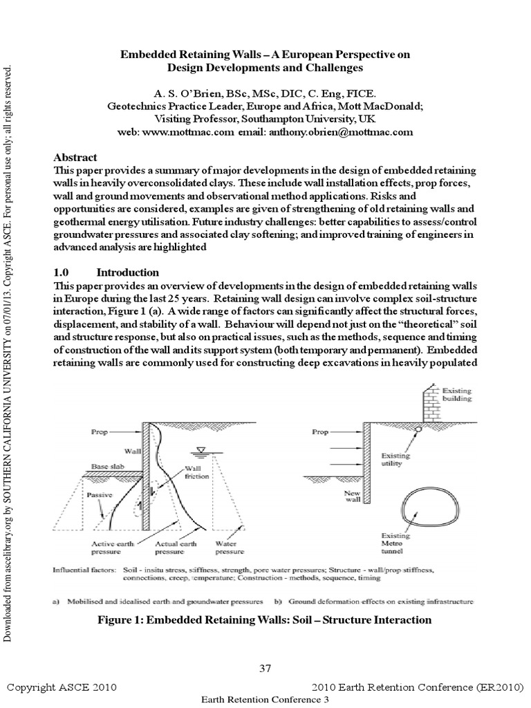 Embedded Retaining Walls - A European Perspective On | PDF ...