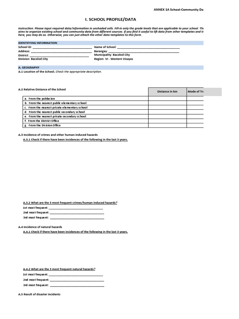 SIP Annex 1A - School Community Data Template 10302015 | PDF | Violence ...