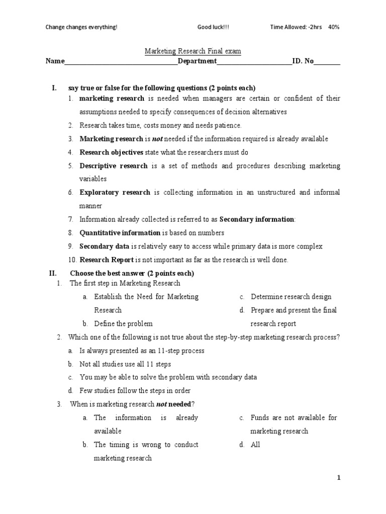 Marketing Research Exam | Download Free PDF | Marketing Research ...