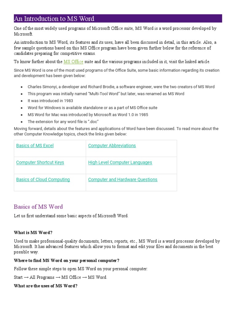 An Introduction To MS Word | PDF | Microsoft Word | Software Development