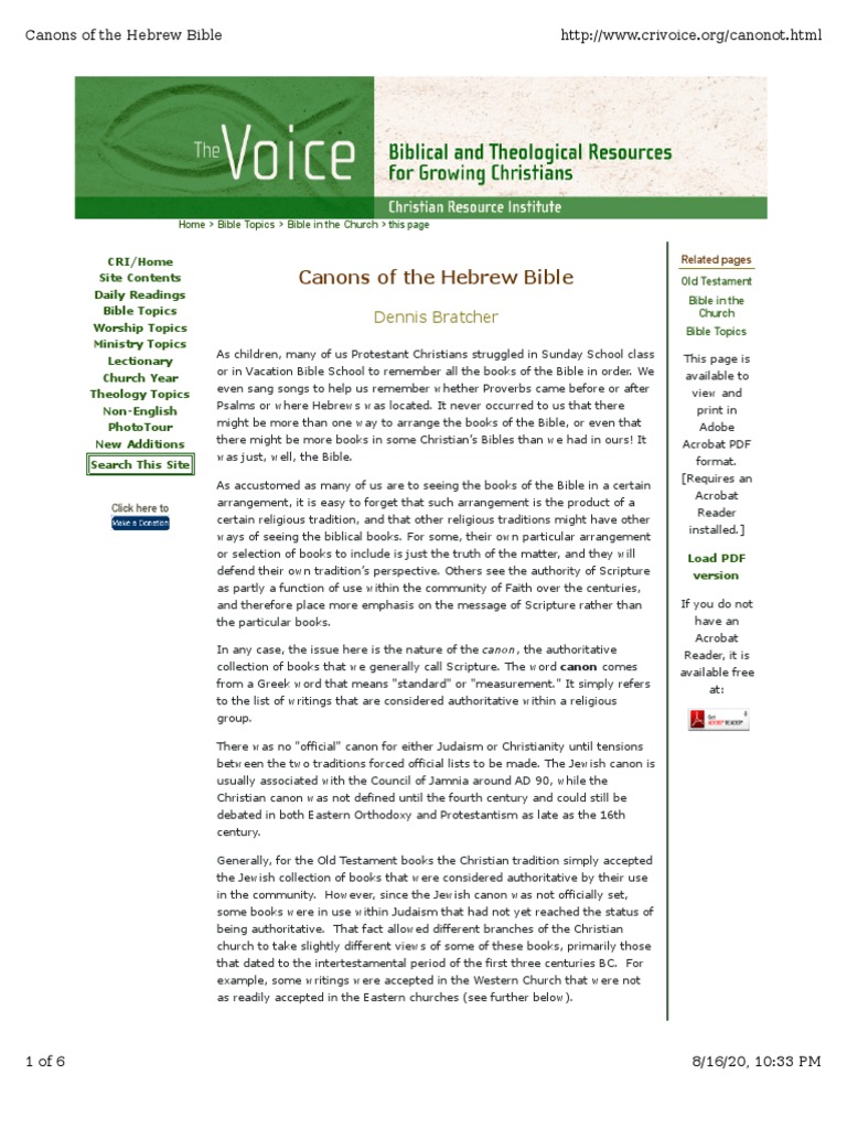 Canon of Hebrew Scripture | PDF | Biblical Canon | Bible