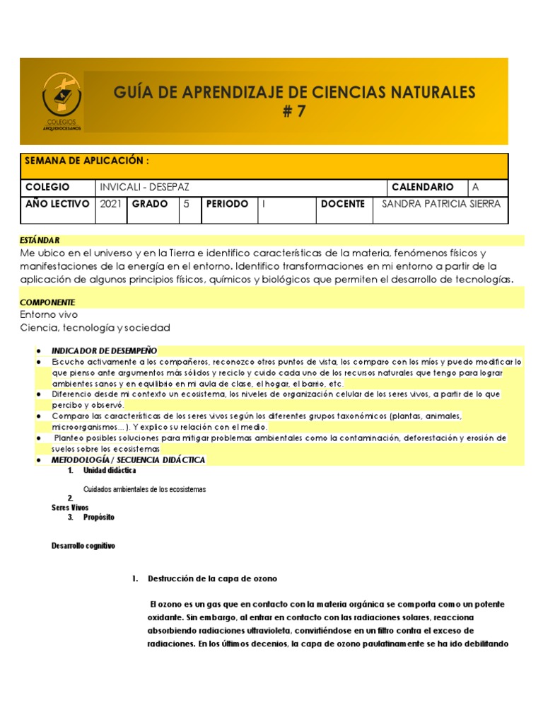 Guia 7 - Ciencias Naturales - Grado 5 | PDF | Contaminación | Dióxido ...