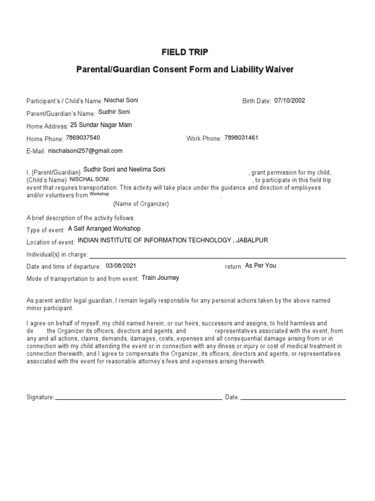 Parent Field Trip Consent Form 2 | PDF
