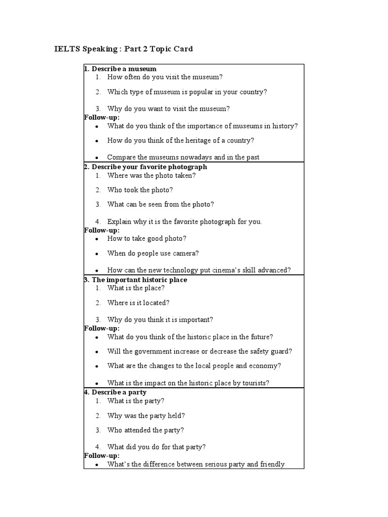 IELTS Speaking Part 2 Topic Card1 | PDF | Museum | Tourism