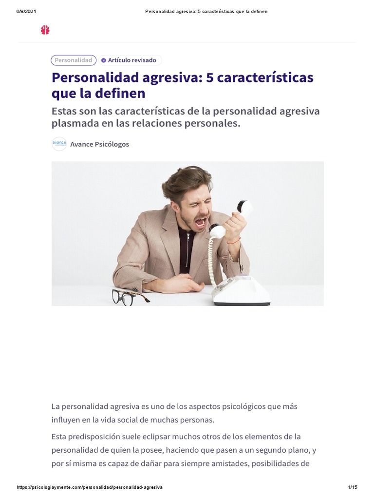 Personalidad Agresiva 5 Características Que La Definen Pdf