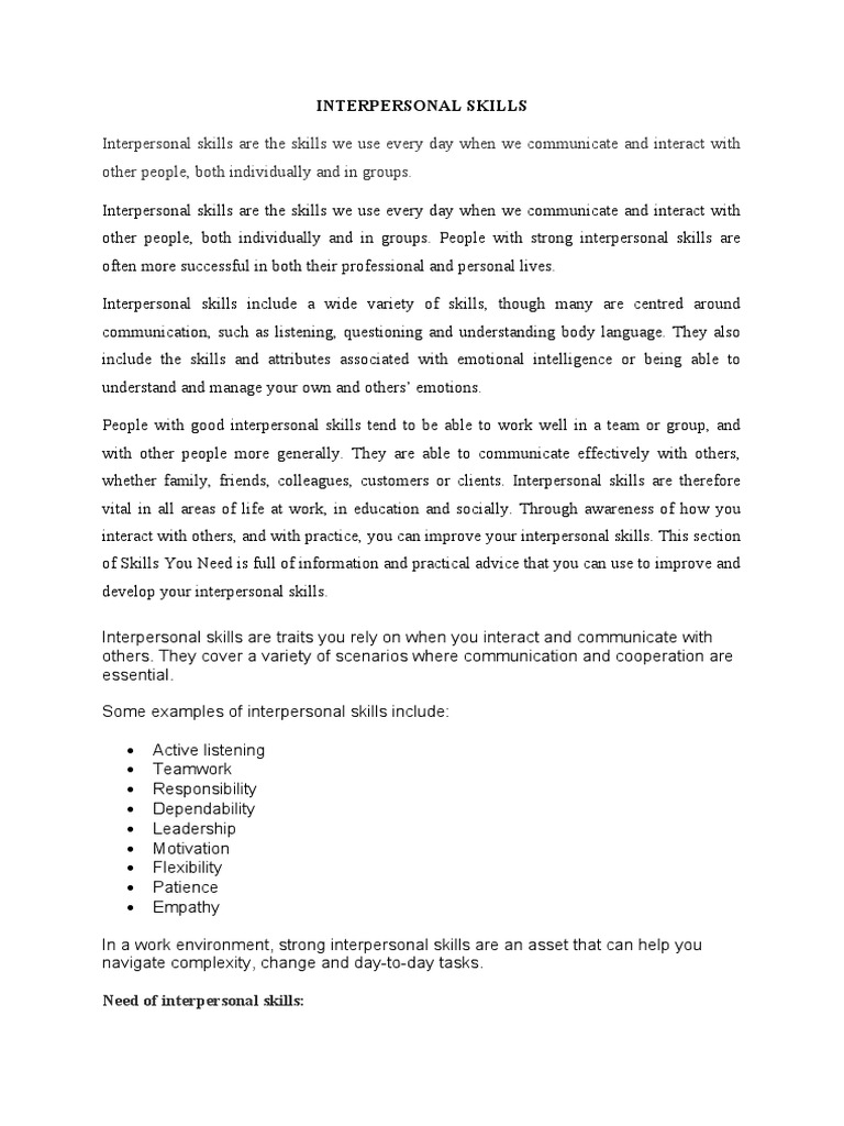 Interpersonal Skills Are The Skills We Use Every Day When We ...