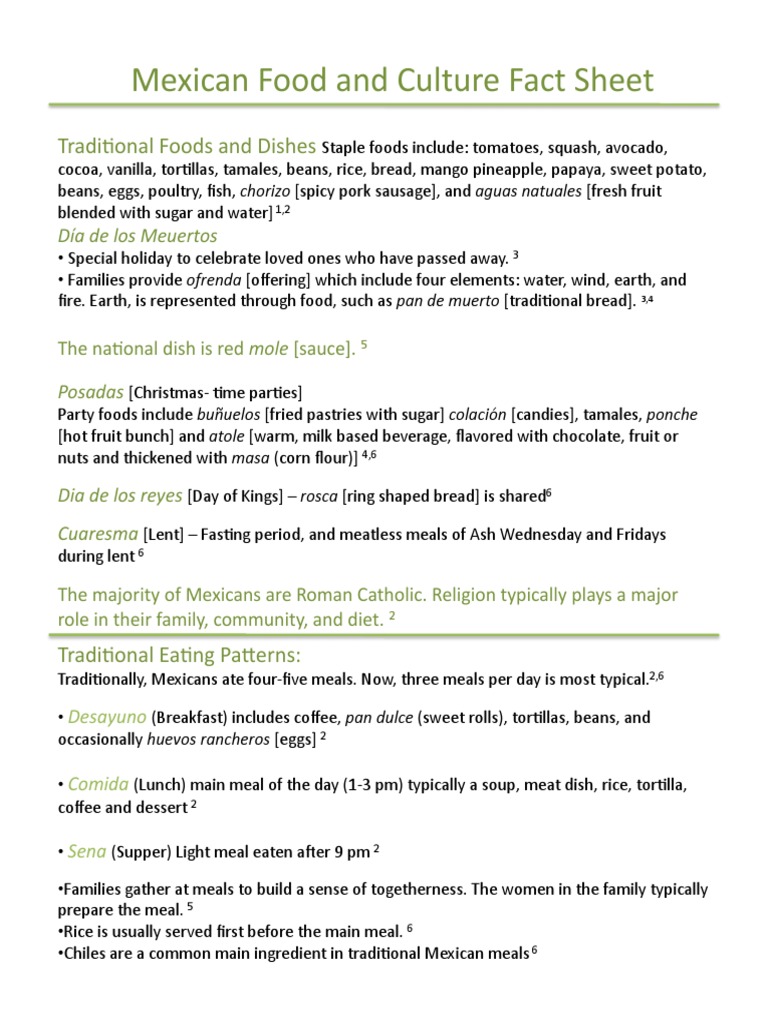Mexican Food and Culture Fact Sheet | PDF | Mexican Cuisine | Meal