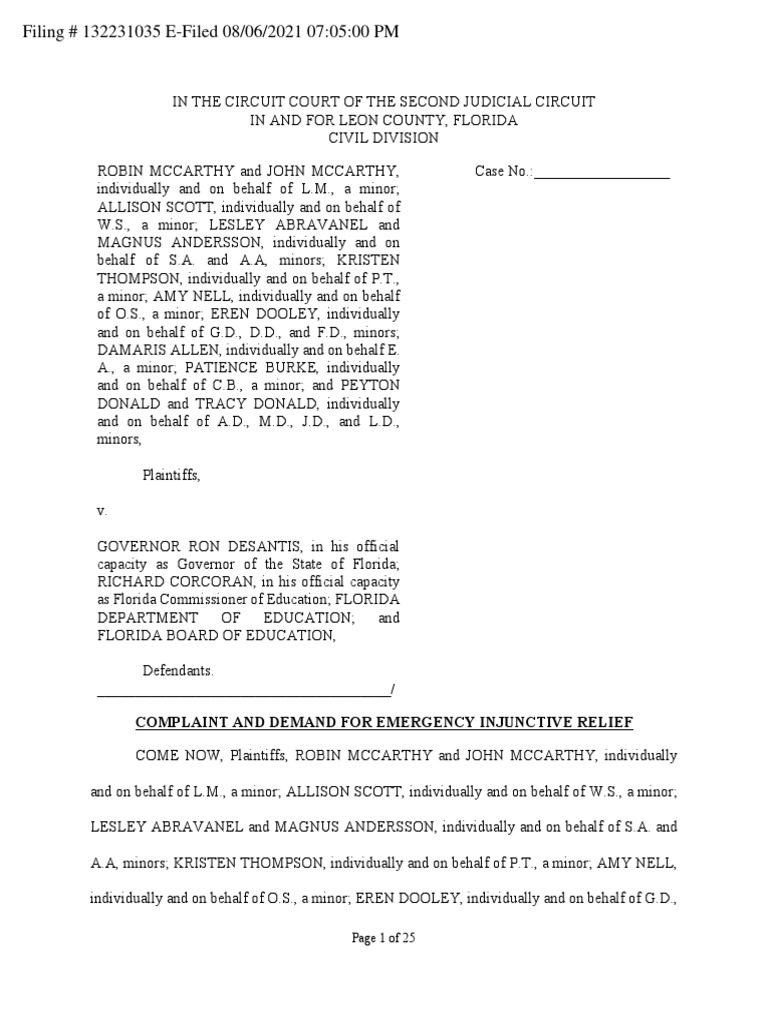 (Efiled) Complaint and Demand For Emergency Injunctive Relief W ...