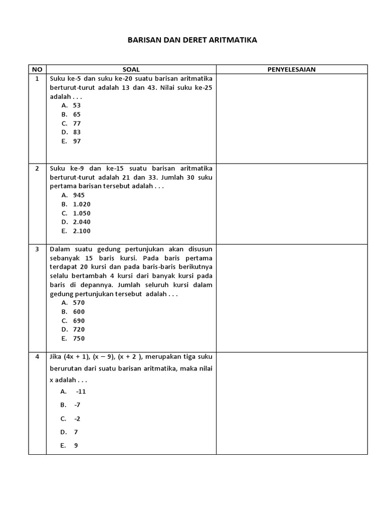 Latih Soal Barisan Dan Deret Aritmatika | PDF