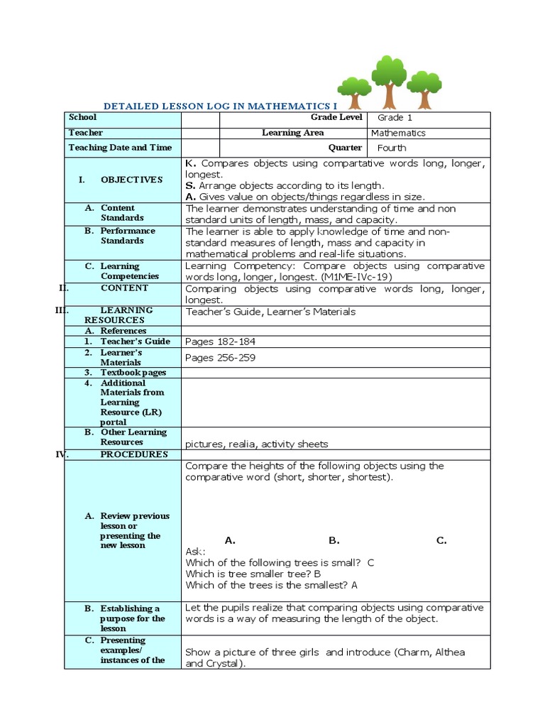 Detailed Lesson Log in Mathematics | PDF | Learning | Teachers