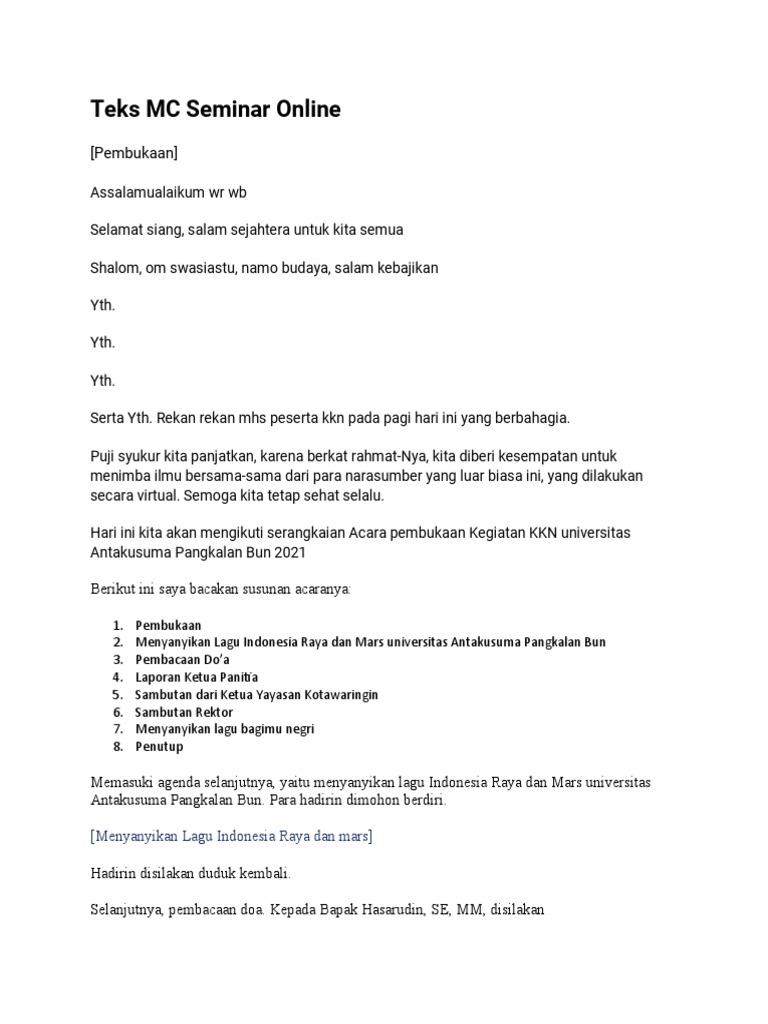 Teks MC Seminar Online Halla | PDF