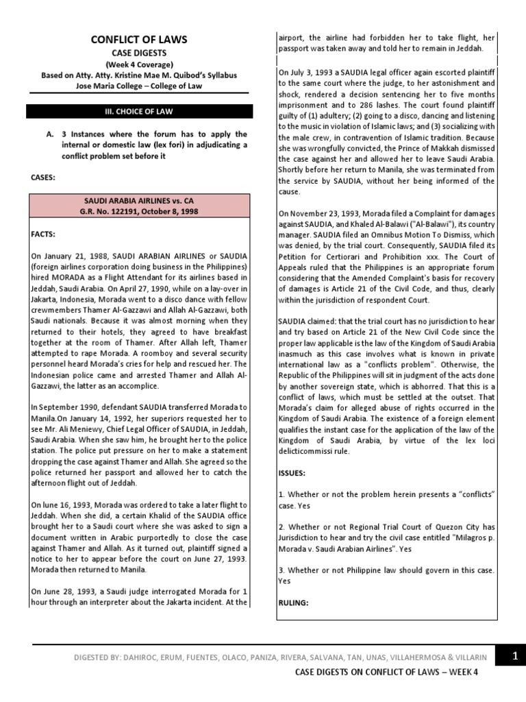 Conflict of Laws: Case Digests | PDF | Lawsuit | Common Law