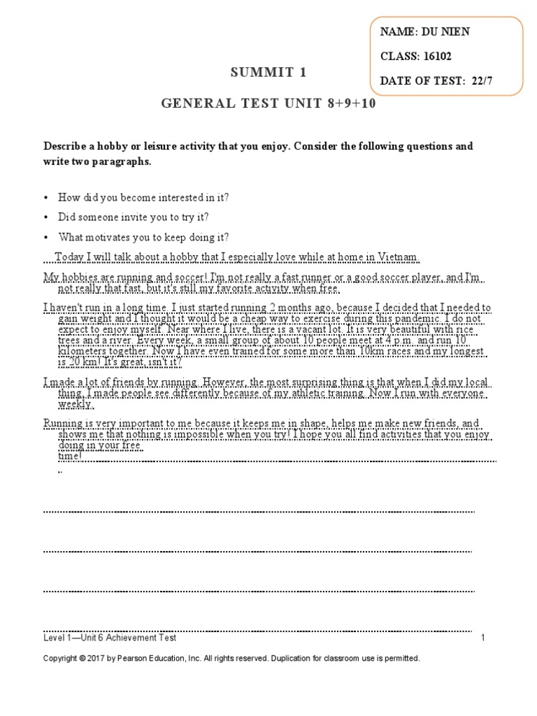 UNIT TEST 8+ 9+10 - (Answer Sheet Online) | PDF