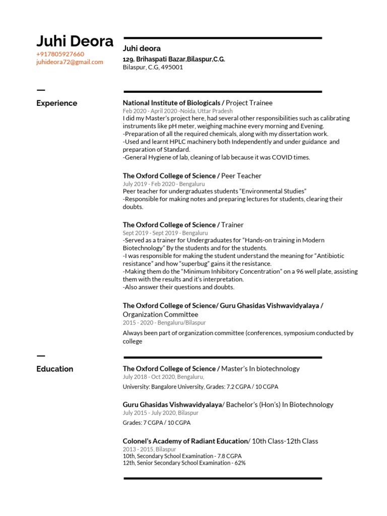 CV Sample - PHD | PDF | Thesis | High Performance Liquid Chromatography