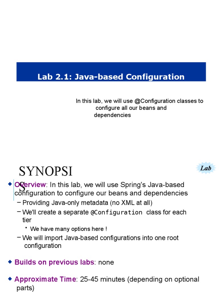 Lab 21 Java Based Configuration Pdf Java Programming Language