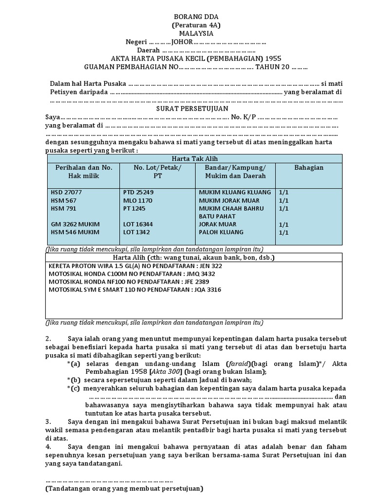 Borang Persetujuan - Bahasa Melayu Borang DDA | PDF