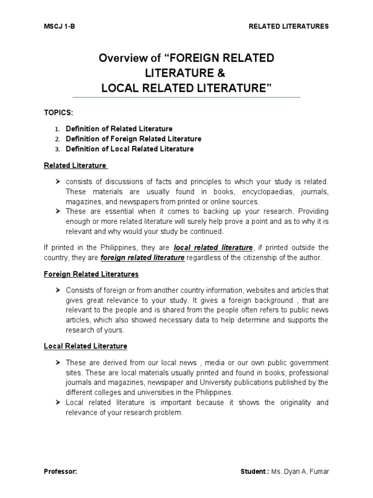 Overview of "FOREIGN RELATED Literature & Local Related Literature" | PDF