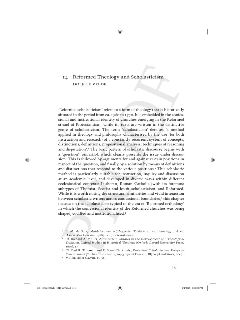 Reformed Theology and Scholasticism | PDF | Calvinism | Theology