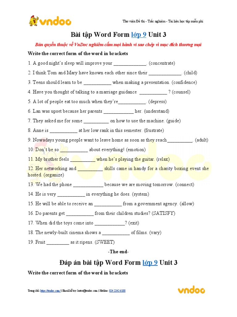 Word Form Exercises for Grade 9 | PDF | Interpersonal Relationships ...