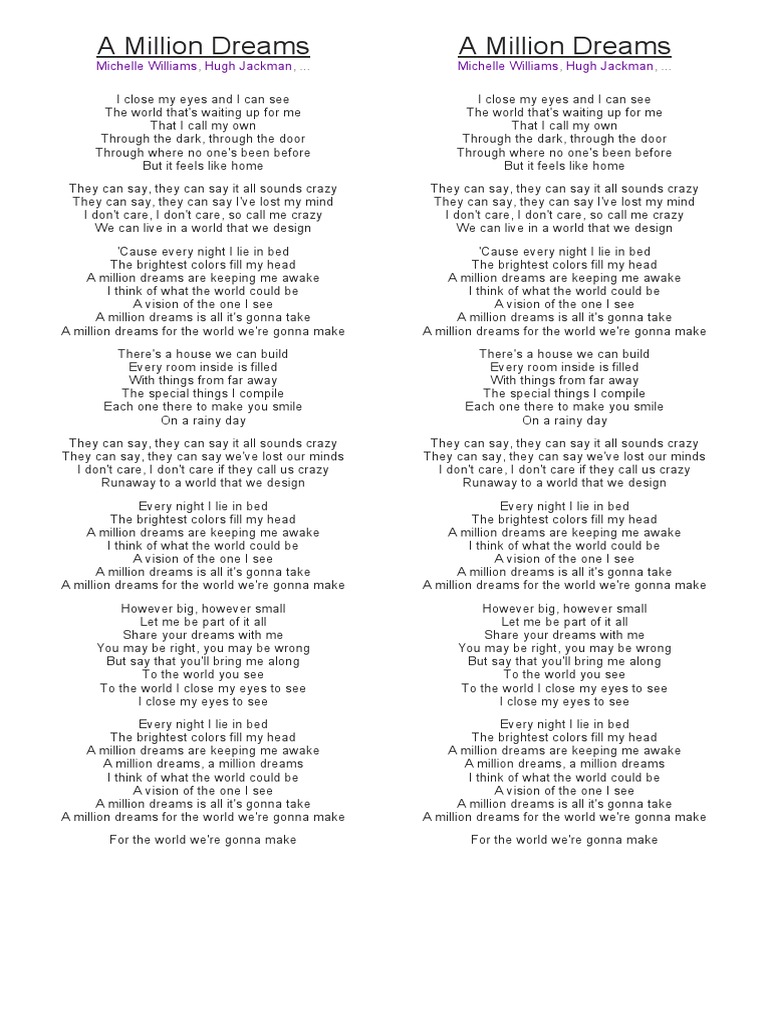 A Million Dreams Lyrics | PDF | Dream