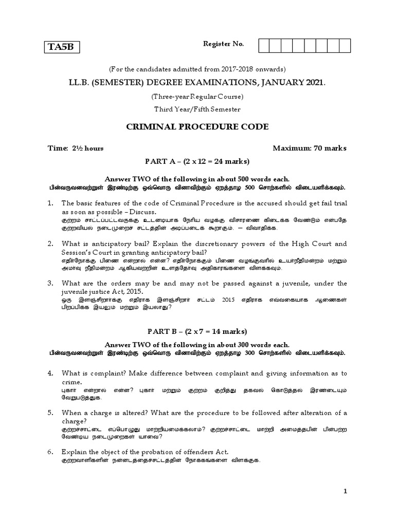Criminal Procedure Code: Ll.B. (Semester) Degree Examinations, January 2021 | Download Free PDF ...