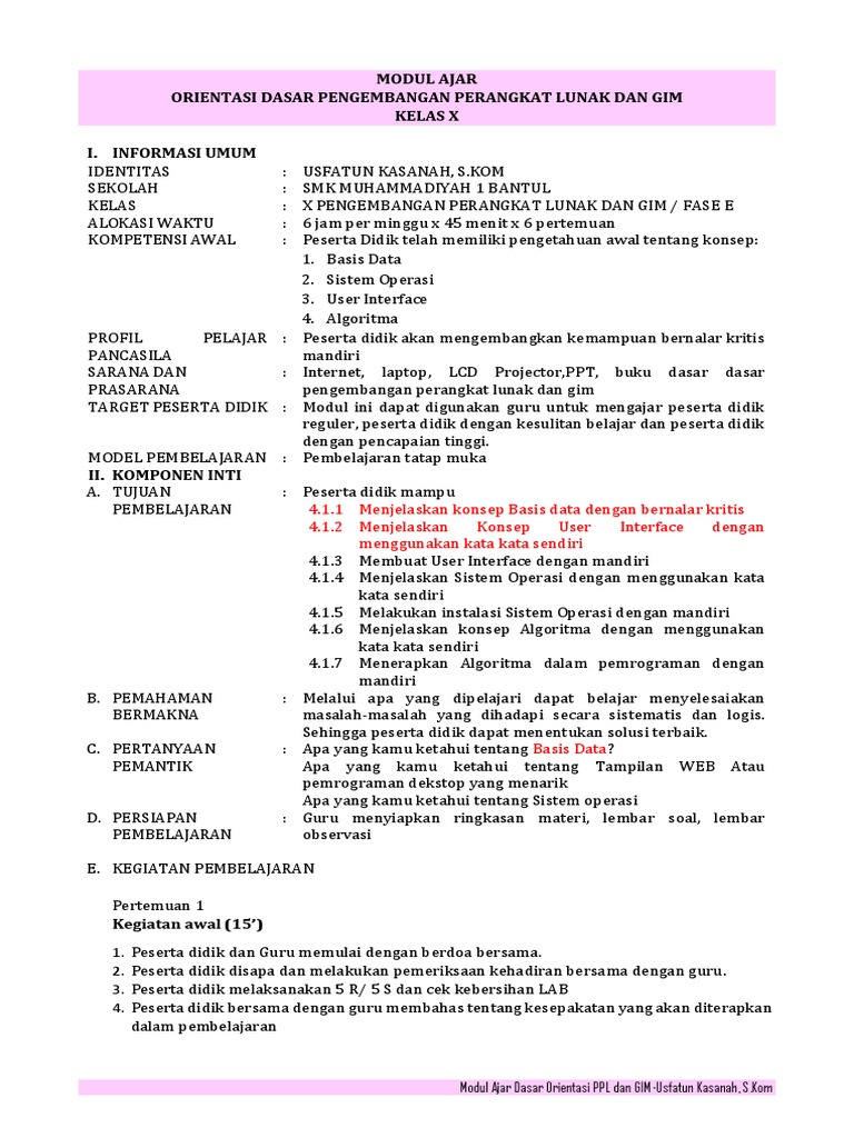 MODUL AJAR Dasar Orientasi PPL Dan Gim | PDF | Karier & Perkembangan | Seni