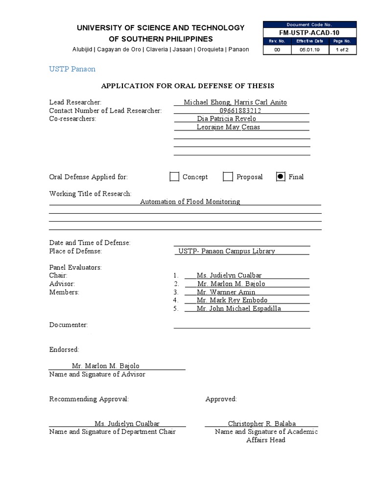Thesis Defense Application Form | PDF