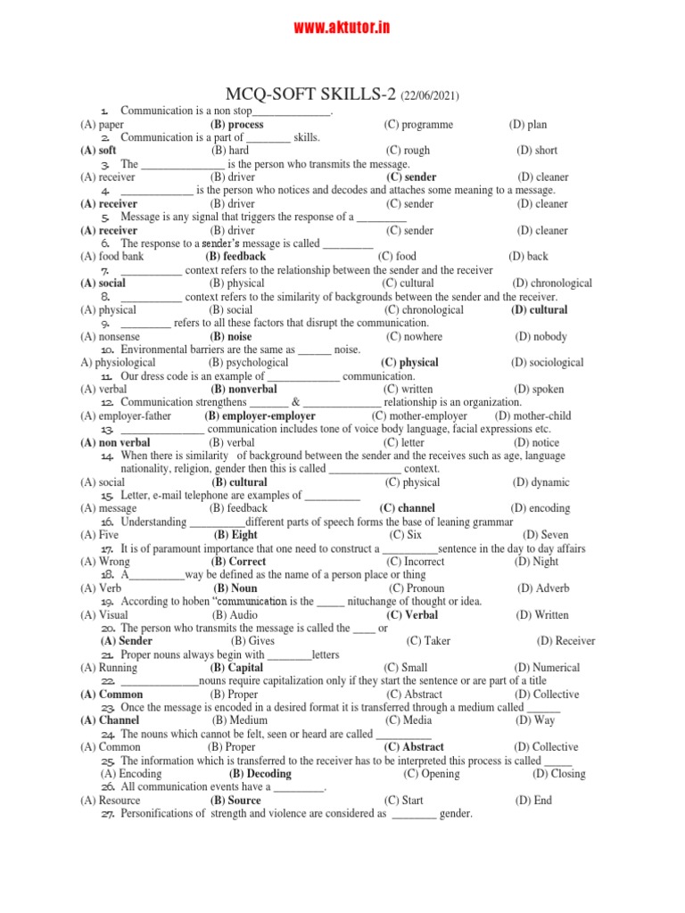 Soft Skills - 2 (80 MCQS) | PDF | Communication | Verb