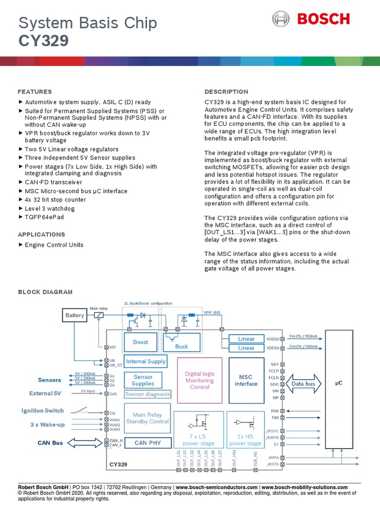 Bosch System Basis Chip Cy329 Product Summary | PDF | Microcontroller ...