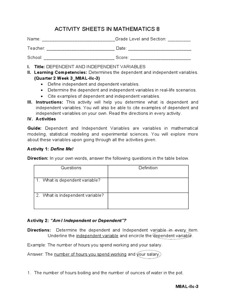 Dependent and Independent Variables | Download Free PDF | Variable ...