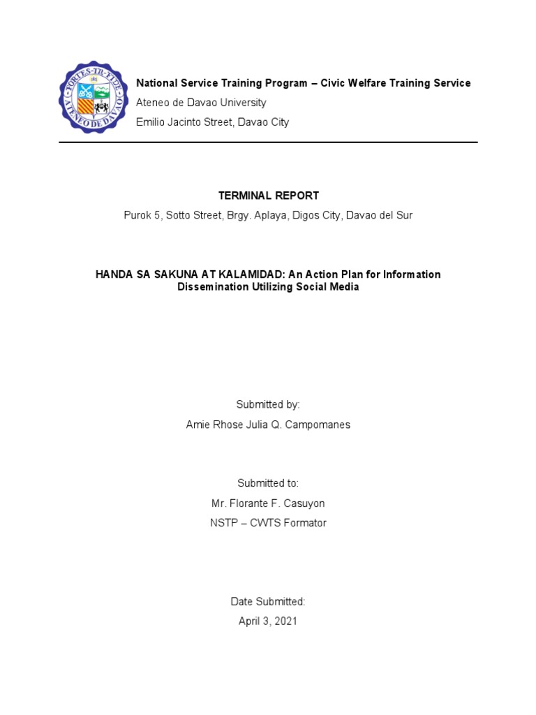 Campomanes, Amie Rhose Julia - Terminal Paper (NSTP) | PDF | Disaster ...