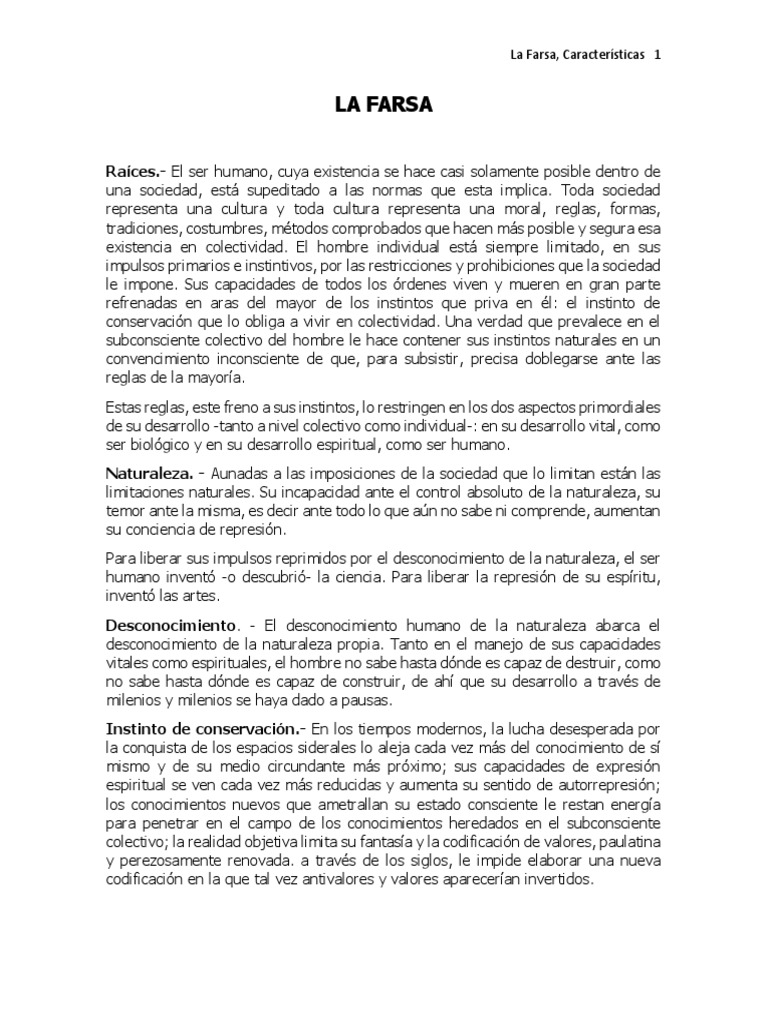 LA FARSA Caracteristicas | PDF