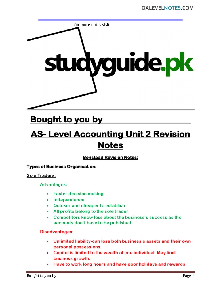 Accounting 9706 Notes Unit 2 Revision | PDF | Depreciation | Dividend