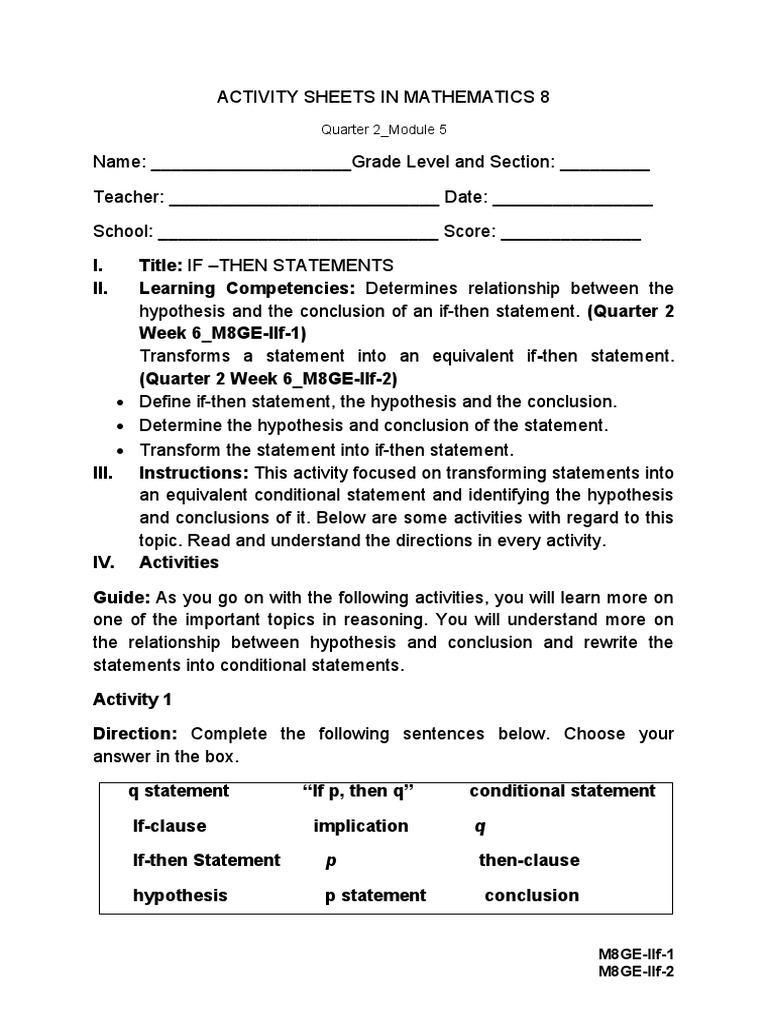 If-Then Statements | PDF | Angle | Geometry